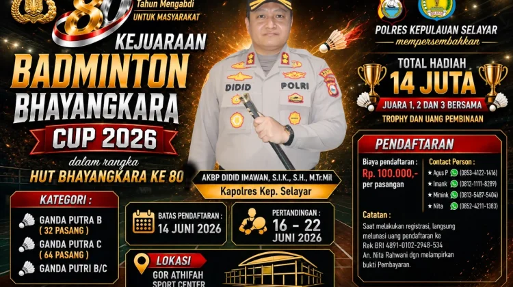 Kejuaraan Badminton Bhayangkara Cup 2026 Siap Digelar di Selayar - RRI ...